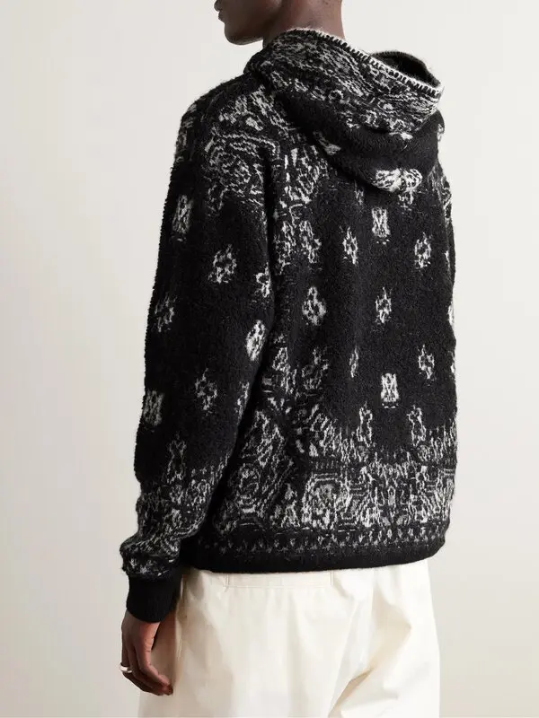 Amiri Bandana Whipstitched Jacquard-Knit Hoodie In Black - 60% Off