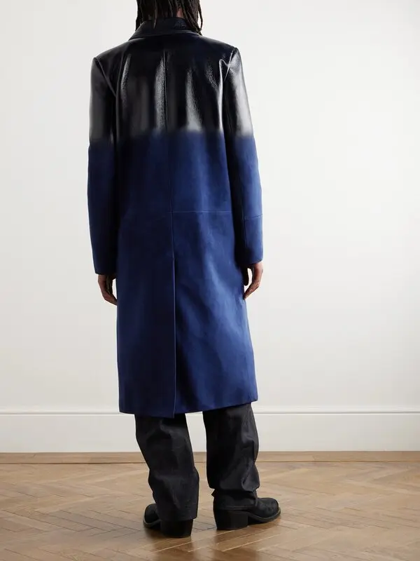 Loewe Textured-Leather And Suede Coat In Blue - 50% Off | Editorialist