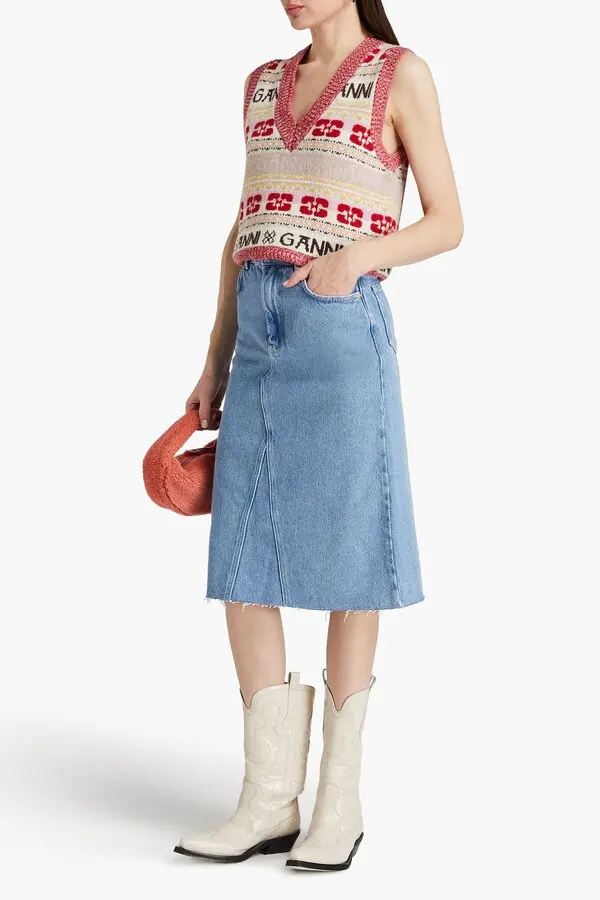 GANNI Frayed Denim Skirt