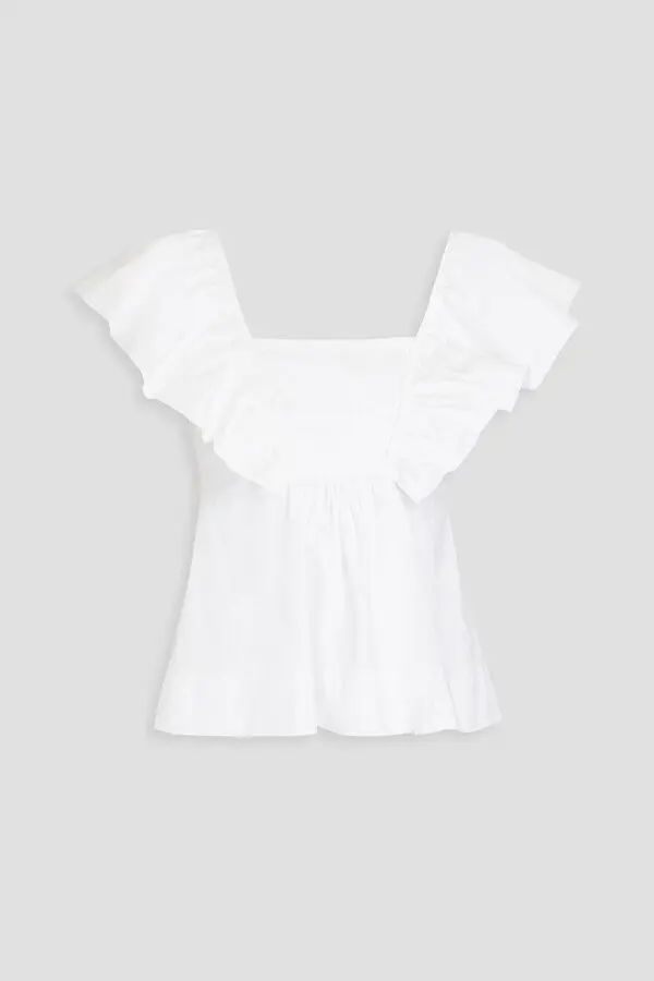 GANNI Ruffled Cotton-poplin Top - White