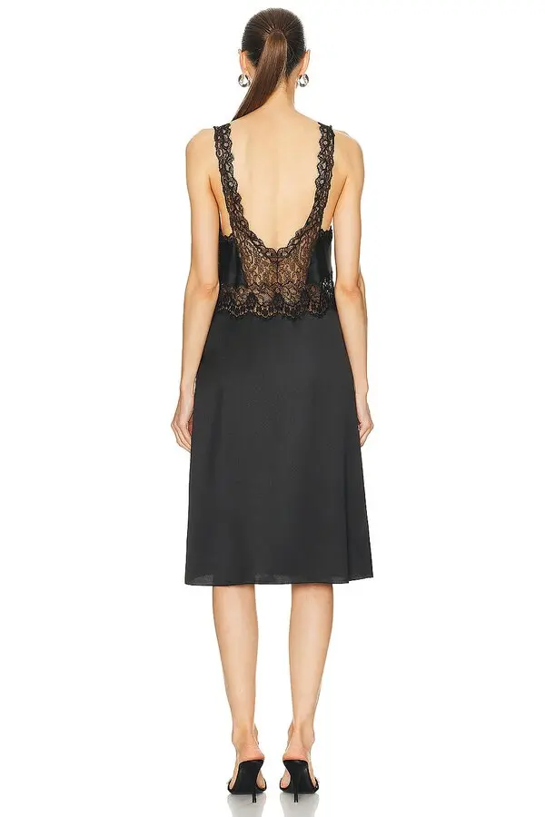 Saint Laurent Satin Lace Dress - Noir | Editorialist