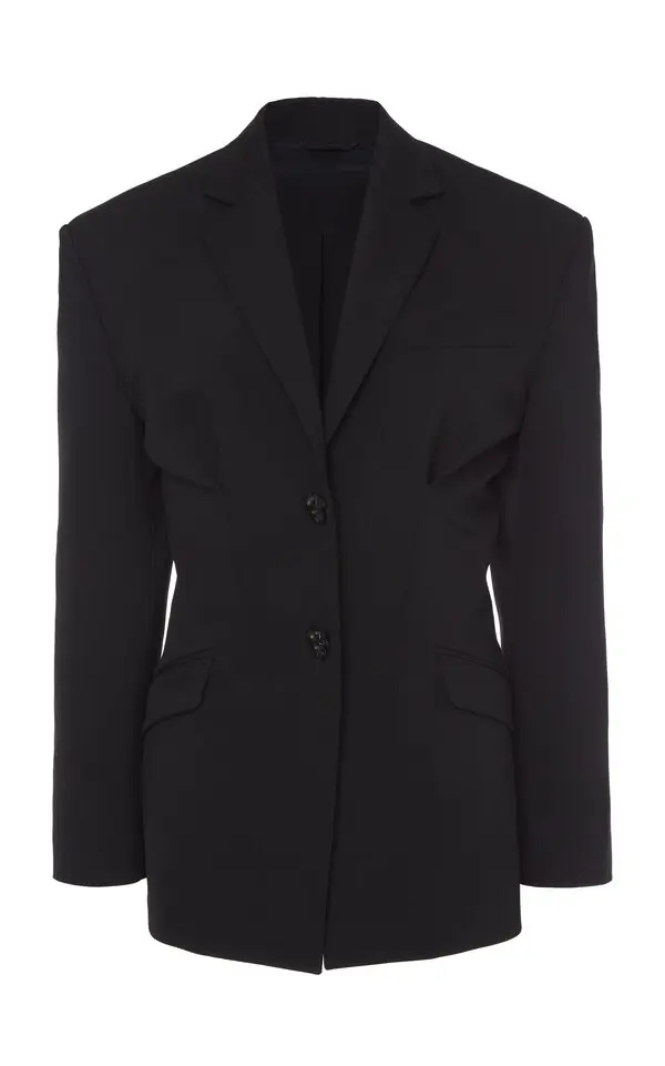 DEL CORE Hourglass Gathered Twill Blazer - Black