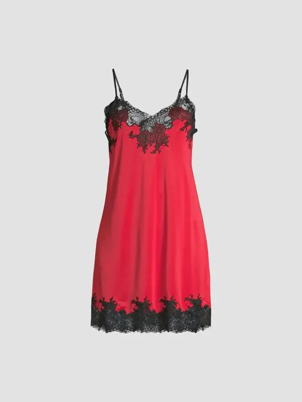Natori Enchant Satin & Lace Slip - Brocade Red