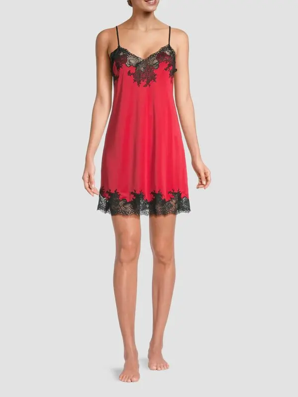 Natori Enchant Satin & Lace Slip - Brocade Red