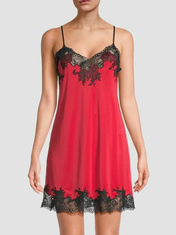 Natori Enchant Satin & Lace Slip - Brocade Red