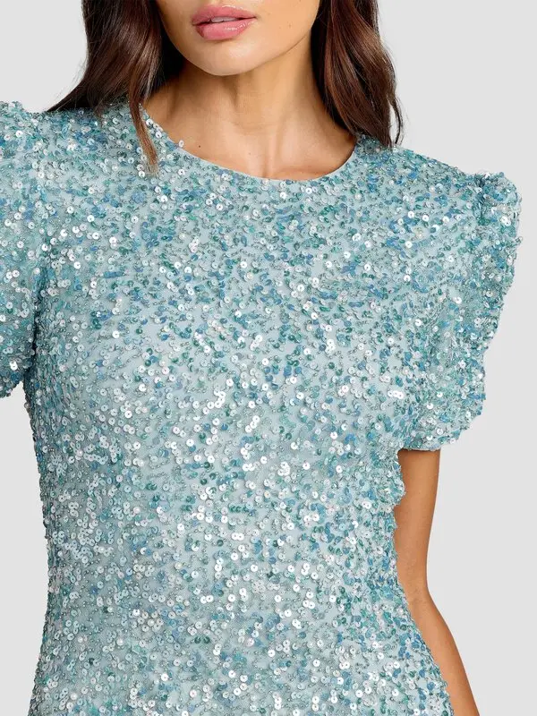 Mac Duggal Beaded Short-sleeve Gown - Powder Blue