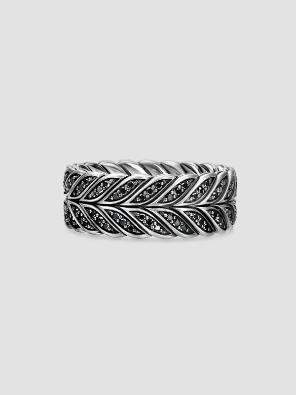 David Yurman Chevron Pavé Band Ring In Sterling Silver - Black Diamond