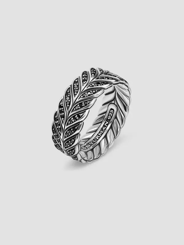 David Yurman Chevron Pavé Band Ring In Sterling Silver - Black Diamond