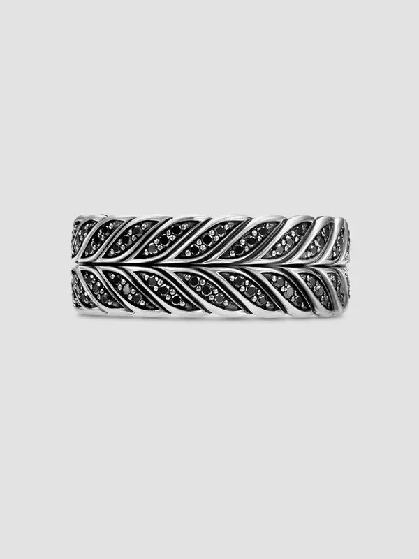 David Yurman Chevron Pavé Band Ring In Sterling Silver - Black Diamond
