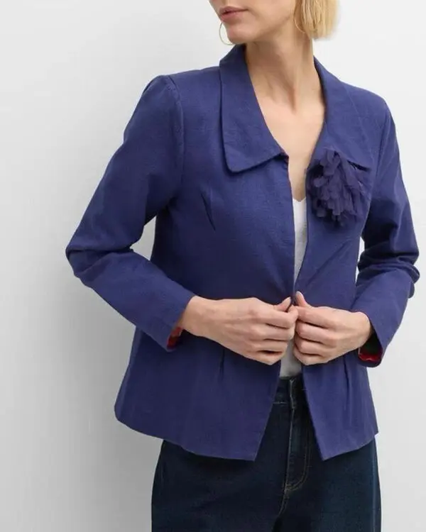 FRANCES VALENTINE Elle Open-front Blazer With Flower Pin - Navy