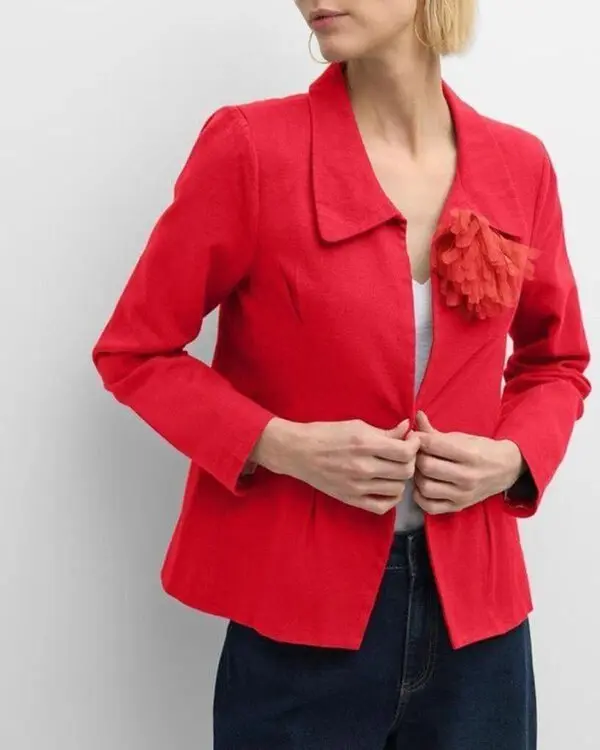 FRANCES VALENTINE Elle Open-front Blazer With Flower Pin - Red