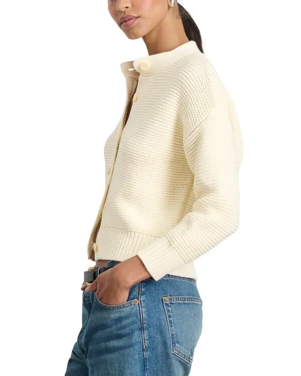 ALEX MILL Nico Crewneck Cotton Cardigan - Ivory