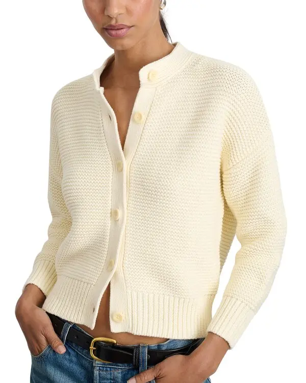 ALEX MILL Nico Crewneck Cotton Cardigan - Ivory