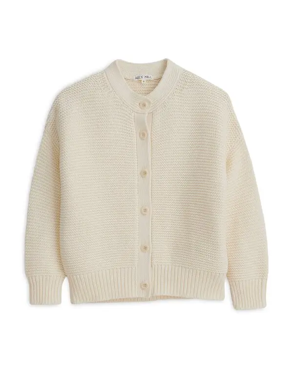 ALEX MILL Nico Crewneck Cotton Cardigan - Ivory