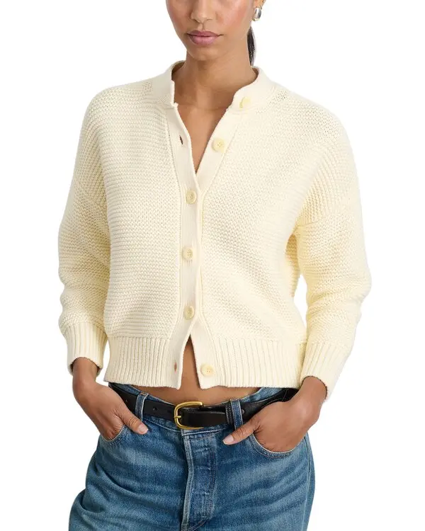 ALEX MILL Nico Crewneck Cotton Cardigan - Ivory