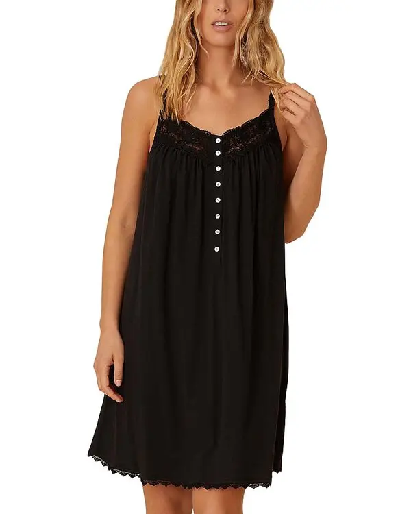 Eileen West Cotton Lace Trim Chemise - Black