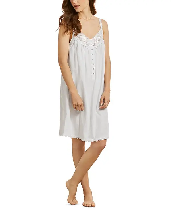 Eileen West Cotton Lace Trim Chemise - White