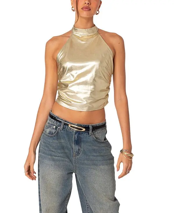 EDIKTED Karter Metallic Halter Top