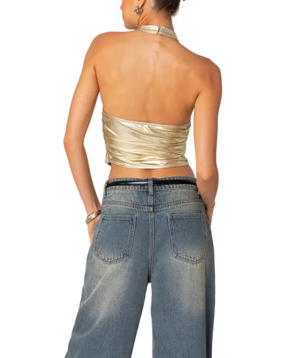 EDIKTED Karter Metallic Halter Top