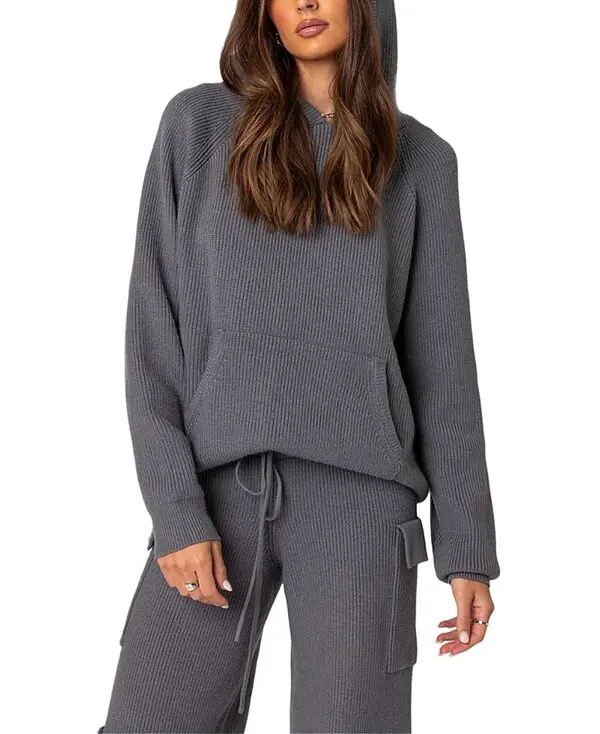 EDIKTED Wynter Oversized Knit Hoodie - Gray