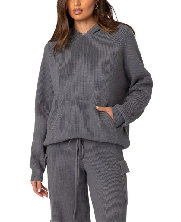 EDIKTED Wynter Oversized Knit Hoodie - Gray
