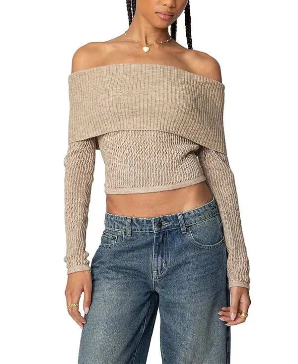 EDIKTED Lili Fold Over Knit Top