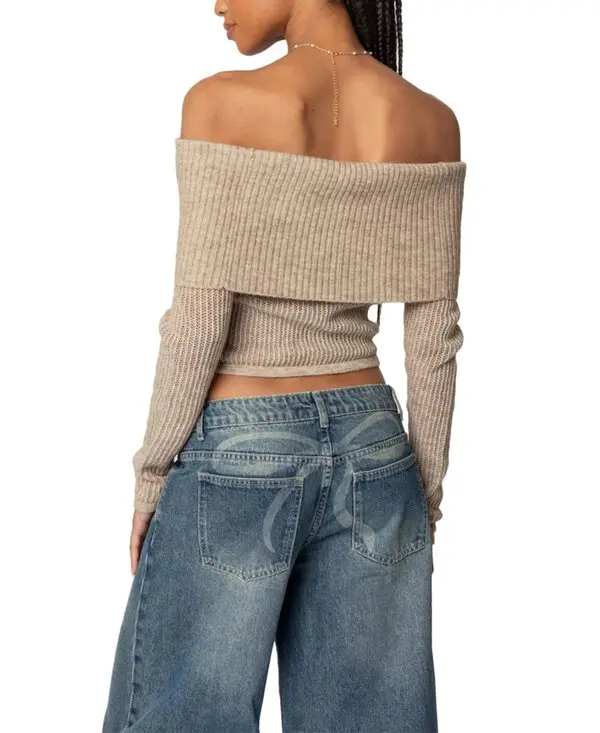 EDIKTED Lili Fold Over Knit Top