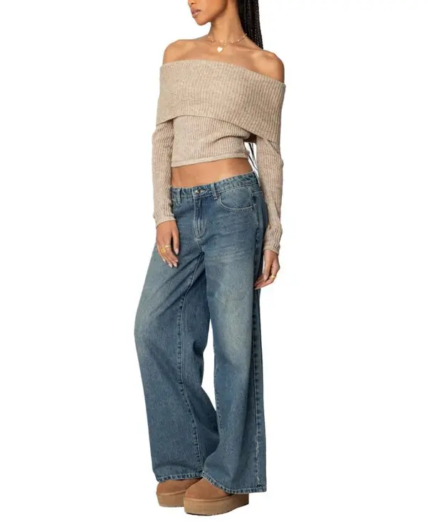 EDIKTED Lili Fold Over Knit Top