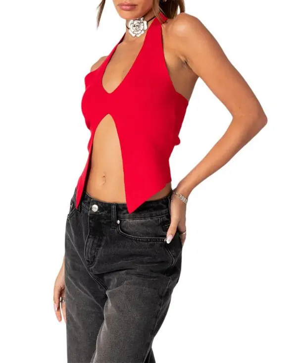 EDIKTED Sculpt Knitted Split Front Top