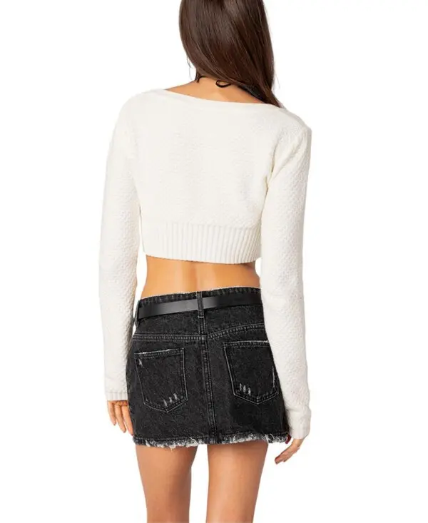 EDIKTED V-neck Cropped Cardigan - Cream