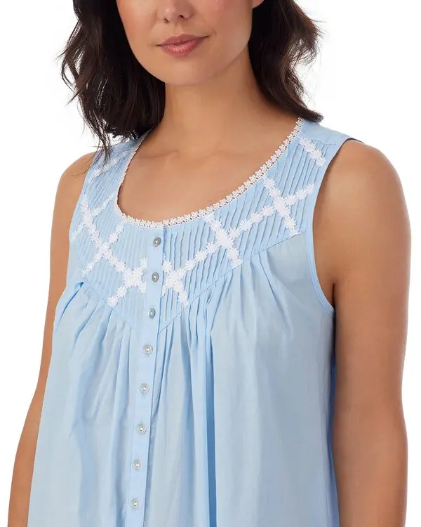 Eileen West Cotton Pintucked Lace Trim Ballet Nightgown - Blue