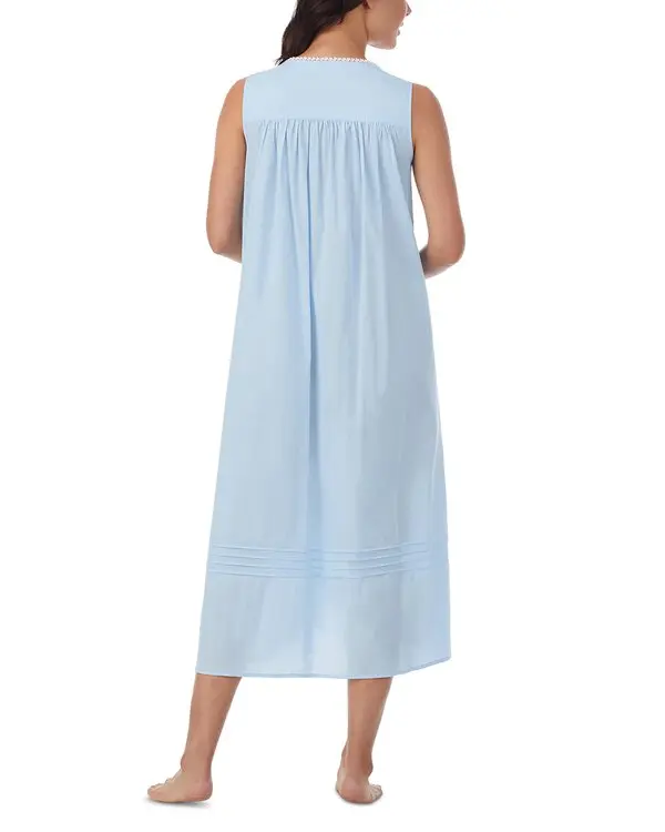 Eileen West Cotton Pintucked Lace Trim Ballet Nightgown - Blue