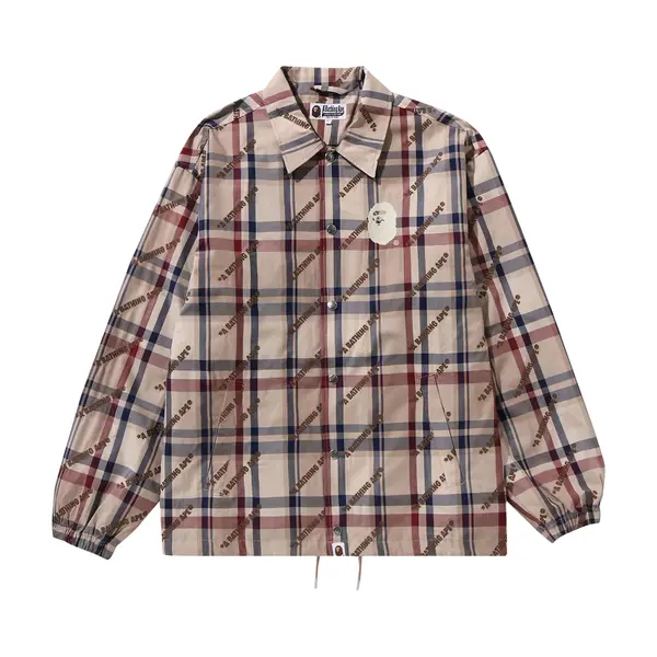 A BATHING APE Logo Check Pattern Coach Jacket - Cream