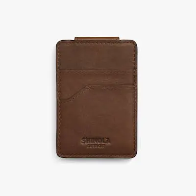 Shinola Magnetic Money Clip Card Wallet - Brown