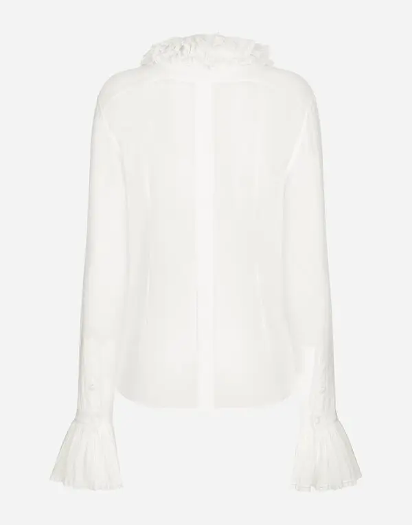Dolce & Gabbana Silk Georgette Shirt With Pleated Cuffs - White