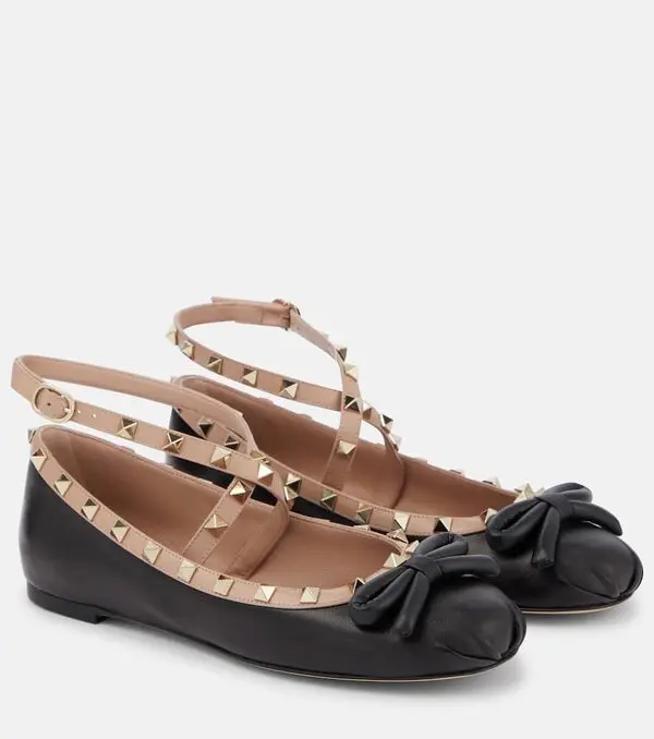 Valentino Garavani Rockstud Leather Ballet Flats - Black