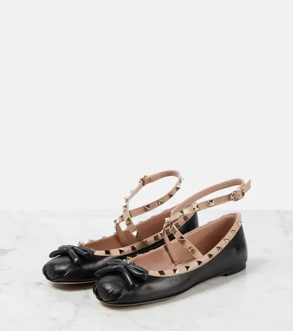 Valentino Garavani Rockstud Leather Ballet Flats - Black