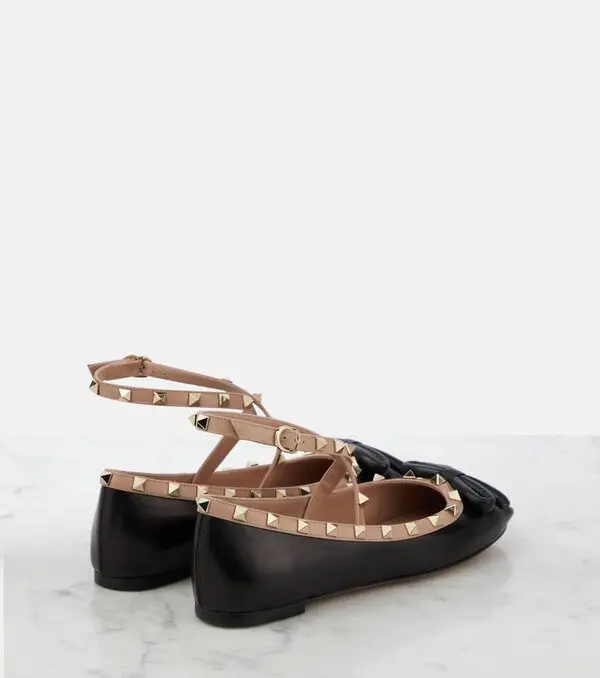 Valentino Garavani Rockstud Leather Ballet Flats - Black