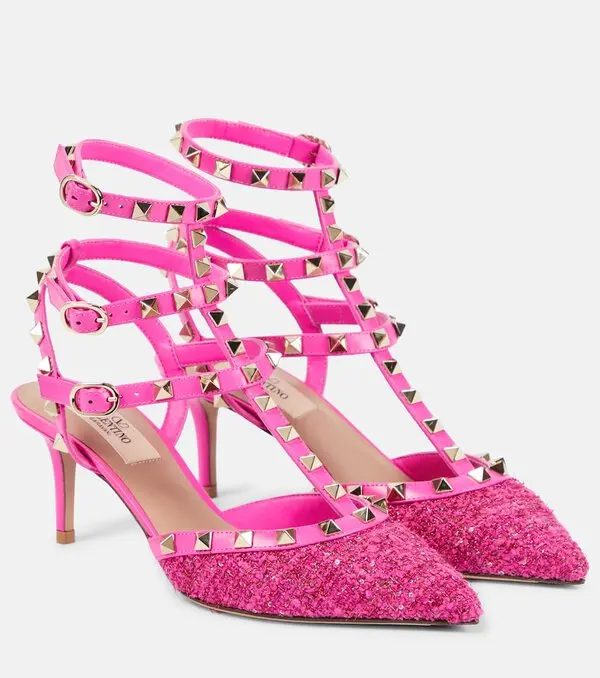 Valentino Garavani Rockstud 65 Bouclé Pumps - Pink