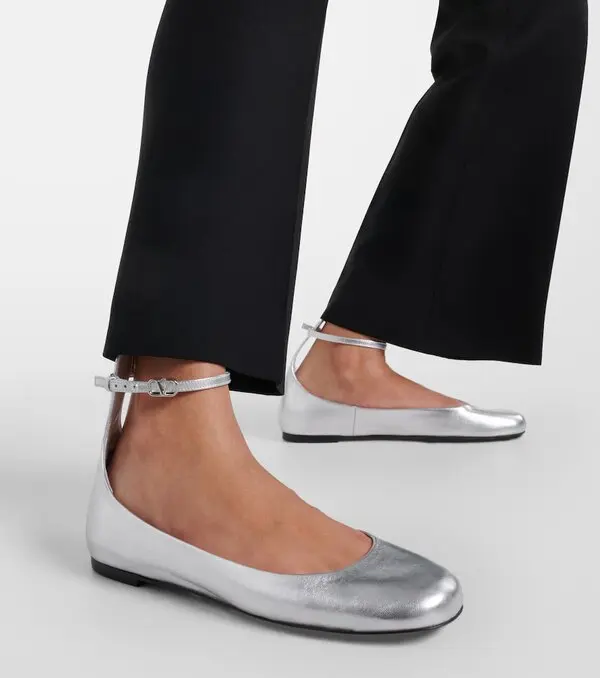 Valentino Garavani Tan-go Metallic Leather Ballet Flats