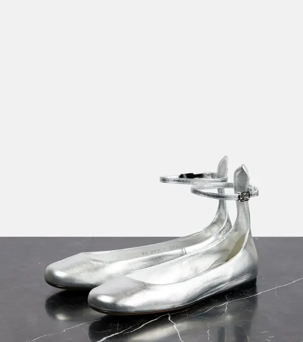 Valentino Garavani Tan-go Metallic Leather Ballet Flats