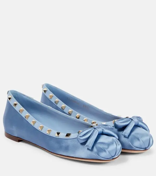 Valentino Garavani Rockstud Satin Ballet Flats - Blue