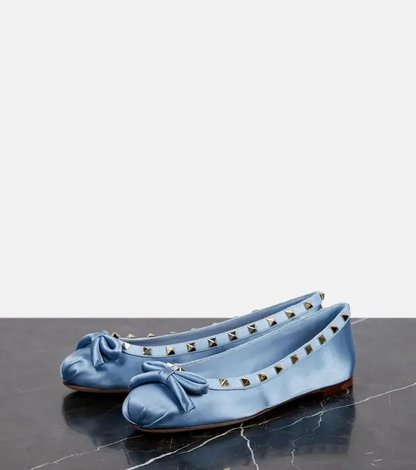 Valentino Garavani Rockstud Satin Ballet Flats - Blue