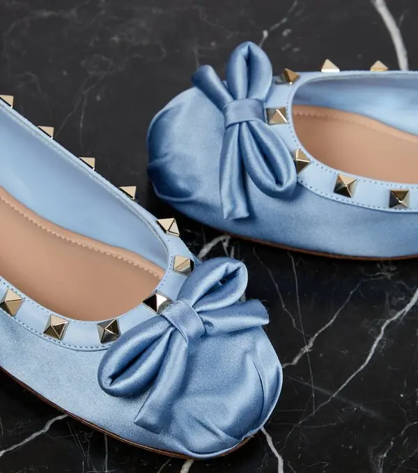 Valentino Garavani Rockstud Satin Ballet Flats - Blue