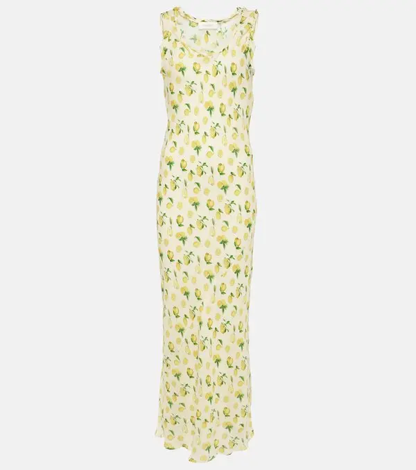 Sportmax Tonale Printed Silk Maxi Dress - Yellow