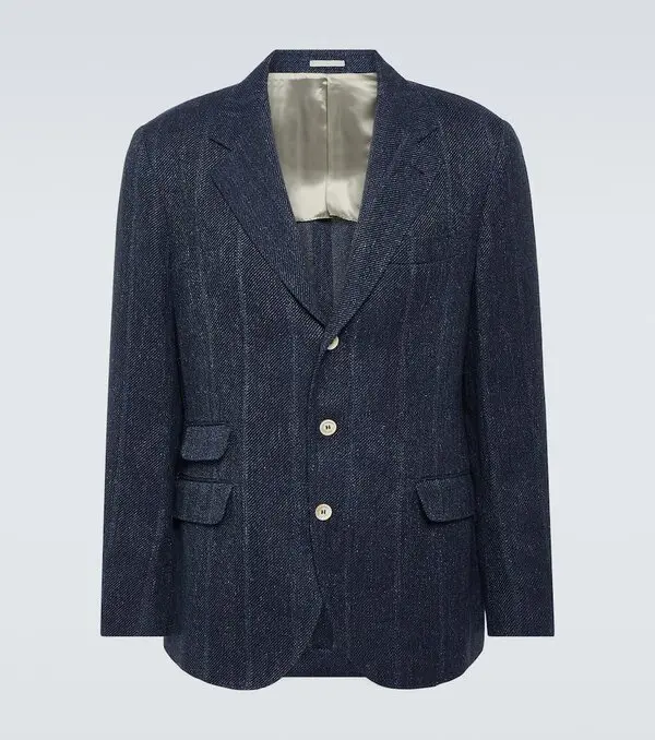 Brunello Cucinelli Striped Linen, Silk And Wool Blazer