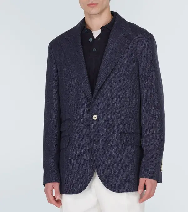 Brunello Cucinelli Striped Linen, Silk And Wool Blazer