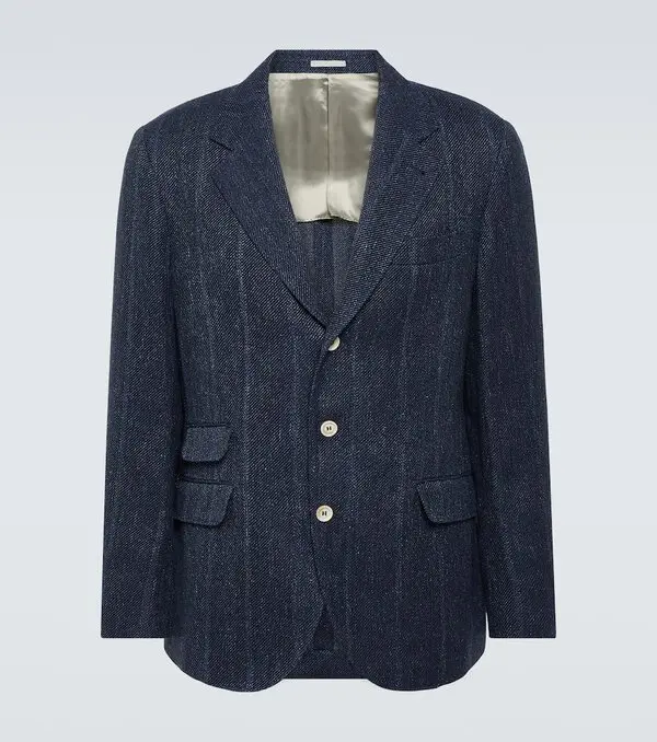 Brunello Cucinelli Striped Linen, Silk And Wool Blazer - Blue