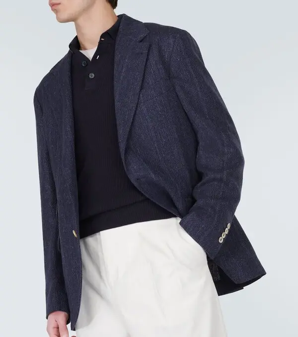 Brunello Cucinelli Striped Linen, Silk And Wool Blazer