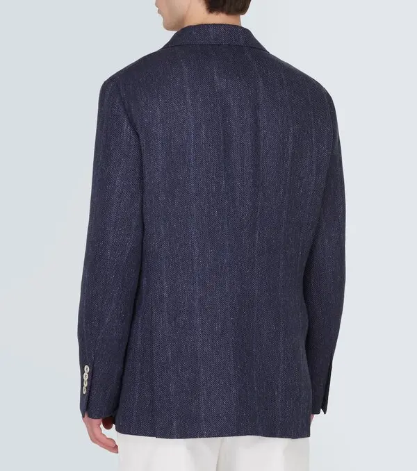 Brunello Cucinelli Striped Linen, Silk And Wool Blazer
